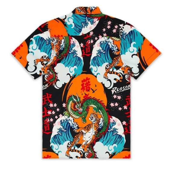 Reason | Shirts | Reason Clothing Clash Tiger Dragon Print Button Down ...